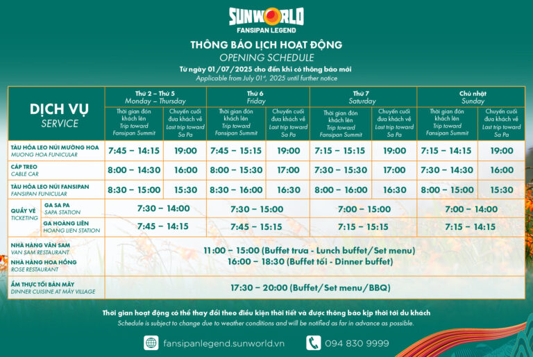 NOTICE OF OPERATION SCHEDULE FROM JULY 1, 2025 – SUN WORLD FANSIPAN LEGEND